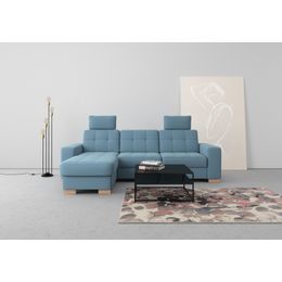 Sit & More Ecksofa SIT & MORE "Quincy L-Form", blau (hellblau), B:252cm H:82cm T:161cm, Sofas, Ecksofa, wahlweise mit Bettfunktion und Bettkasten