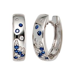 Paar Creolen Jobo Ohrringe Gr. SI = kleine Einschlüsse, Weißgold 585-Diamanten, weiß (weißgold 585) Damen Creolen 585 Weißgold mit 18 Diamanten und Safir