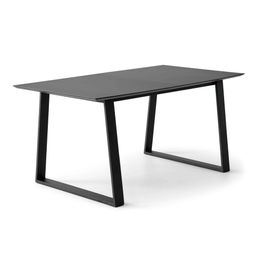 Esstisch HAMMEL FURNITURE "Meza Designtisch mit Auszugsfunktion und 2 Einlegeplatten" Tische Gr. B/H/T: 165 cm x 74 cm x 90 cm, Einlegeplatten, schwarz (schwarz, schwarz, schwarz) Esstische rechteckig bootsförmige Tischplatte MDF,Trapez gestell, in zwei Breiten