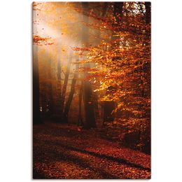 Wandbild Artland "Sonnenaufgang im Herbst" Bilder Gr. B/H: 60 cm x 90 cm, Leinwandbild Wald, 1 St., goldfarben Kunstdrucke als Leinwandbild, Poster in verschied. Größen