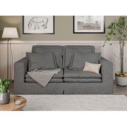 3-Sitzer Home Affaire "ALISSAS BIS mit vielen Kissen, Biesen an den Kissen", grau (dunkelgrau), B:196cm H:95cm T:108cm, 92% Polyester, 8% Nylon, Sofas, Hussen-Optik, kleine Taschen an der Seite zum Verstauen