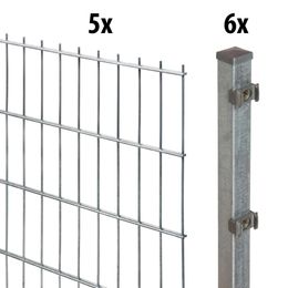 GARDEN 'N' MORE Doppelstabmattenzaun "Standard" Zaunelemente 5 Elemente für 10 m, LxH: 200 x 83 cm, mit 6 Pfosten Gr. H/L: 80 cm x 10 m H/L: 80 cm x 10 cm, grau (feuerverzinkt) Zaunelemente