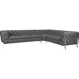 Chesterfield-Sofa LEONIQUE "Amaury L-Form", grau, B:323cm H:75cm T:264cm, Struktur (100% Polyester);Samtoptik (100% Polyester), Sofas, großes Ecksofa, Chesterfield-Optik, Breite 323 cm, Fußfarbe wählbar