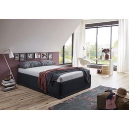 Polsterbett "Texel", schwarz, B:146cm H:42cm L:206cm, Bezug Bett: Veloursstoff 100% Polyester oder Microfaser (100% Polyester);Bonnell-Federkernmatratze: 51% Polypropylen, 39% Polyester und 10% Baumwolle;Kaltschaummatratze: 100% Polyester, Bezug abnehm- und waschbar bis 60C;Kissenbezug: 100% Polyester, Füllung : 100% Polyester (Hohlfaser), Westfalia Schlafkomfort, Betten, Komforthöhe mit Zierkisse