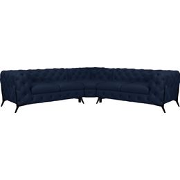 Chesterfield-Sofa LEONIQUE "Amaury L-Form", blau, B:264cm H:75cm T:262cm, Struktur (100% Polyester);Samtoptik (100% Polyester), Sofas, Chesterfield-Optik, Breite/Tiefe je 262 cm, Fußfarbe wählbar