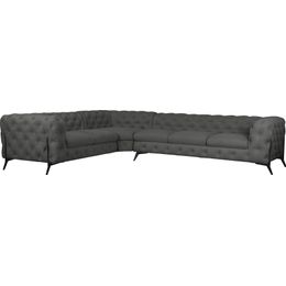 Chesterfield-Sofa LEONIQUE "Amaury L-Form", grau, B:323cm H:75cm T:264cm, Struktur (100% Polyester);Samtoptik (100% Polyester), Sofas, großes Ecksofa, Chesterfield-Optik, Breite 323 cm, Fußfarbe wählbar