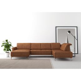 Sit & More Wohnlandschaft SIT & MORE "Bailando U-Form", braun (cognac), B:337cm H:84cm T:205cm, Sofas, Wohnlandschaft, wahlweise mit Kopfteilverstellung und Vorziehsitz, motorisch