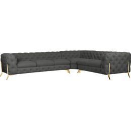 Chesterfield-Sofa LEONIQUE "Amaury L-Form", grau, B:323cm H:75cm T:264cm, Struktur (100% Polyester);Samtoptik (100% Polyester), Sofas, großes Ecksofa, Chesterfield-Optik, Breite 323 cm, Fußfarbe wählbar