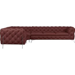Chesterfield-Sofa LEONIQUE "Amaury L-Form", rosa (rose), B:323cm H:75cm T:264cm, Struktur (100% Polyester);Samtoptik (100% Polyester), Sofas, großes Ecksofa, Chesterfield-Optik, Breite 323 cm, Fußfarbe wählbar