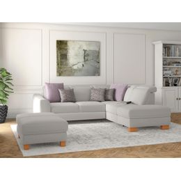 Sit & More Ecksofa SIT & MORE "Dundee L-Form", silber, B:263cm H:86cm T:219cm, Sofas, Ecksofa, mit Federkern und Massivholzf&uuml;&szlig;en, wahlweise mit Kopfteilverstellung