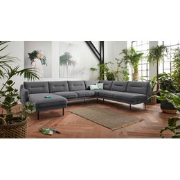 Wohnlandschaft Andas "Nordfyn U-Form", grau (anthrazit), B:323cm H:81cm T:239cm, Luxus-Microfaser Lederoptik (100% Polyester);Struktur weich (100% Polyester);100% NaturLEDER, Sofas, edles Design in 3 Bezugsqualitäten, Design by Morten Georgsen