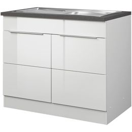 Spülenschrank KOCHSTATION "KS-Brindisi" Schränke Gr. B/H/T: 100 cm x 85 cm x 60 cm, 2 St., weiß (weiß hochglanz, weiß) 100 cm breit, inklusive Einbauspüle