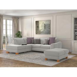 Sit & More Ecksofa SIT & MORE "Dundee L-Form", silber, B:263cm H:86cm T:219cm, Sofas, Ecksofa, mit Federkern und Massivholzf&uuml;&szlig;en, wahlweise mit Kopfteilverstellung