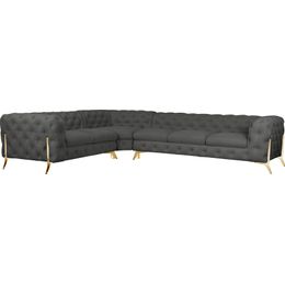 Chesterfield-Sofa LEONIQUE "Amaury L-Form", grau, B:323cm H:75cm T:264cm, Struktur (100% Polyester);Samtoptik (100% Polyester), Sofas, großes Ecksofa, Chesterfield-Optik, Breite 323 cm, Fußfarbe wählbar