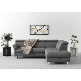 Sit & More Ecksofa SIT & MORE "Marano L-Form", grau (steel), B:252cm T:216cm, 100% Polyester, Sofas, Ecksofa, inklusive Kopfteilverstellung, wahlweise mit Bettfunktion, Bettkasten