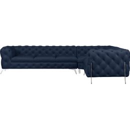 Chesterfield-Sofa LEONIQUE "Amaury L-Form", blau, B:323cm H:75cm T:264cm, Struktur (100% Polyester);Samtoptik (100% Polyester), Sofas, großes Ecksofa, Chesterfield-Optik, Breite 323 cm, Fußfarbe wählbar