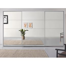 Schwebetürenschrank Rauch "Oteli" Schränke Gr. B/H/T: 368 cm x 214 cm x 68 cm, ohne Beleuchtung, 3 St., grau (seidengrau) mit Spiegelfront und Passepartout optional Beleuchtung