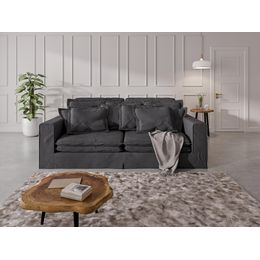4-Sitzer Home Affaire "ALISSAS mit vielen Kissen, Biesen an den Kissen", grau (anthrazit), B:240cm H:94cm T:146cm, 92% Polyester, 8% Nylon, Sofas, Hussenoptik, mit kleinen Taschen an der Seite zum Verstauen