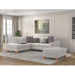 Sit & More Ecksofa SIT & MORE "Dundee L-Form", silber, B:263cm H:86cm T:219cm, Sofas, Ecksofa, mit Federkern und Massivholzf&uuml;&szlig;en, wahlweise mit Kopfteilverstellung