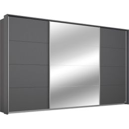 Schwebetürenschrank Rauch "Kleiderschrank Schrank Garderobe CORTONA mit Passepartout" Schränke Gr. B/H/T: 323 cm x 233 cm x 64 cm, Ohne Beleuchtung, 3 St., grau (graumetallic) Schwebetürenschränke und Schiebetürenschränke optionaler Beleuchtung inkl. Inneneinteilung 2 Boxen Böden