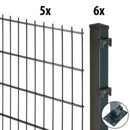 GARDEN 'N' MORE Doppelstabmattenzaun "Excellent" Zaunelemente 5 Elemente für 10 m, LxH: 200 x 83 cm, mit 6 Pfosten Gr. H/L: 80cm x 10 m, Pfosten: 6 St., grau (anthrazit)