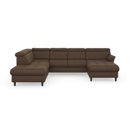 Sit & More Wohnlandschaft SIT & MORE "Marano U-Form", braun, B:304cm T:216cm, 100% Polyester, Sofas, Wohnlandschaft, inklusive Kopfteilverstellung, wahlweise mit Bettfunktion, Bettkasten