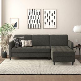 Ecksofa DOREL HOME "Presley, L-Form", grau (anthrazit), B:213cm H:83cm T:154cm, Webstoff, 100% Polyester, Sofas, Ecksofa, Ecksofa mit Bett-Funktion und Stauraum, verstellbare R&uuml;ckenlehne
