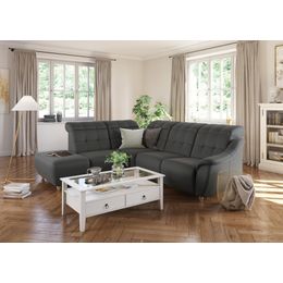 Ecksofa Home Affaire "Boston L-Form", grau (anthrazit), B:272cm, Struktur (100% Polyester);Luxus-Microfaser Florence (100% Polyester);Chenille (100% Polyester);NaturLEDER (reines Rindsleder), Sofas, Ecksofa, Kopfteilverstellung an jeder Sitzfl&auml;che, wahlweise Relaxfunktion