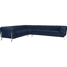 Chesterfield-Sofa LEONIQUE "Amaury L-Form", blau, B:323cm H:75cm T:264cm, Struktur (100% Polyester);Samtoptik (100% Polyester), Sofas, großes Ecksofa, Chesterfield-Optik, Breite 323 cm, Fußfarbe wählbar