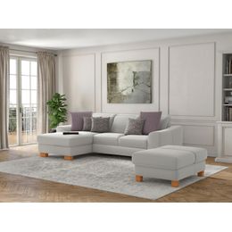 Sit & More Ecksofa SIT & MORE "Dundee L-Form", silber, B:264cm H:86cm T:175cm, Sofas, Ecksofa, mit Federkern und Massivholzf&uuml;&szlig;en, wahlweise mit Kopfteilverstellung