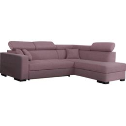 Ecksofa Home Affaire "Tulio L-Form", rot (wine), B:267cm H:95cm T:198cm, Struktur fein (100% Polyester);Struktur (100% Polyester);Samtstruktur (100% Polyester), Sofas, Ecksofa, wahlweise mit Bettfunktion und Bettkasten, incl. 3 Zierkissen