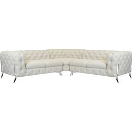Chesterfield-Sofa LEONIQUE "Amaury L-Form", beige, B:264cm H:75cm T:262cm, Struktur (100% Polyester);Samtoptik (100% Polyester), Sofas, Chesterfield-Optik, Breite/Tiefe je 262 cm, Fußfarbe wählbar