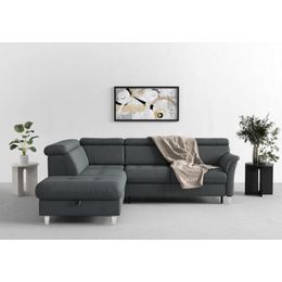 Sit & More Ecksofa SIT & MORE "Marano L-Form", grau (dunkelgrau), B:252cm T:216cm, 100% Polyester, Sofas, Ecksofa, inklusive Kopfteilverstellung, wahlweise mit Bettfunktion, Bettkasten
