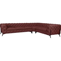 Chesterfield-Sofa LEONIQUE "Amaury L-Form", rosa (rose), B:323cm H:75cm T:264cm, Struktur (100% Polyester);Samtoptik (100% Polyester), Sofas, großes Ecksofa, Chesterfield-Optik, Breite 323 cm, Fußfarbe wählbar