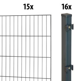 GARDEN 'N' MORE Einstabmattenzaun "Standard" Zaunelemente 15 Elemente für 30 m, LxH: 200 x 150 cm, mit 16 Pfosten Gr. H/L: 150cm x 30 m, Pfosten: 16 St., grau (anthrazit)