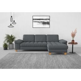 Sit & More Ecksofa SIT & MORE "Westham L-Form", grau, B:275cm H:88cm T:172cm, 100% Polyester, Sofas, Ecksofa, mit Recamiere, mit oder ohne Bettfunktion, Bettkasten, F&uuml;&szlig;e Eiche