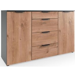 Kombikommode wimex "Level by fresh to go" Sideboards Gr. B/H/T: 135 cm x 84 cm x 41 cm, 4 St., schwarz (front plankeneiche nachbildung, korpus graphit) 2-türig mit 4 Schubladen, soft-close Funktion, 135cm breit, 84cm hoch