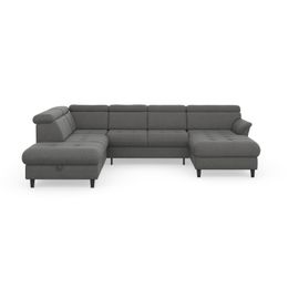 Sit & More Wohnlandschaft SIT & MORE "Marano U-Form", grau, B:304cm T:216cm, 98% Polyester, 2% Polyamid, Sofas, Wohnlandschaft, inklusive Kopfteilverstellung, wahlweise mit Bettfunktion, Bettkasten