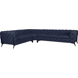 Chesterfield-Sofa LEONIQUE "Amaury L-Form", blau, B:323cm H:75cm T:264cm, Struktur (100% Polyester);Samtoptik (100% Polyester), Sofas, großes Ecksofa, Chesterfield-Optik, Breite 323 cm, Fußfarbe wählbar