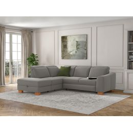 Sit & More Ecksofa SIT & MORE "Dundee L-Form", grau, B:263cm H:86cm T:219cm, Sofas, Ecksofa, mit Federkern und Massivholzf&uuml;&szlig;en, wahlweise mit Kopfteilverstellung