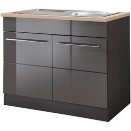 Spülenschrank KOCHSTATION "KS-Wien" Schränke Gr. B/H/T: 100 cm x 85 cm x 60 cm, 2 St., grau (grau hochglanz) Spülenschränke Breite 100 cm, inkl. Einbauspüle