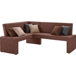 Eckbank Home Affaire "Barcelona", braun, B:200cm H:88cm T:160cm, Massivholz, Holzwerkstoff, Polyester, Sitzbänke, In verschiedenen Stoffen und Farben