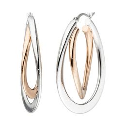 Paar Creolen Jobo, silber (silber 925), Ohrringe, Damen, Silber 925 (Sterlingsilber), oval 925 Silber bicolor vergoldet