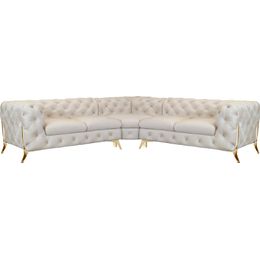 Chesterfield-Sofa LEONIQUE "Amaury L-Form", beige, B:264cm H:75cm T:262cm, Struktur (100% Polyester);Samtoptik (100% Polyester), Sofas, Chesterfield-Optik, Breite/Tiefe je 262 cm, Fußfarbe wählbar