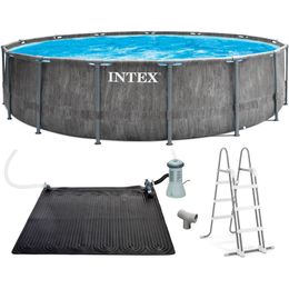 Rundpool Intex "»Framepool« Greywood 549x122 cm" Schwimmbecken Gr. B/H/L: Breite 457 cm x Höhe 122 cm x Länge, 16805 l, grau inkl. hochwertiger Solar Matte(Poolheizung)