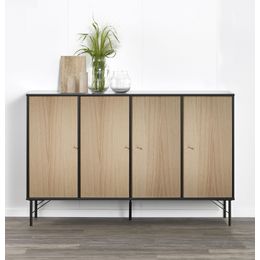 Sideboard HAMMEL FURNITURE "Mistral Kubus" Sideboards Gr. B/H/T: 136 cm x 89 cm x 32,5 cm, schwarz (schwarz, eiche weiß pigmentiert) mit vier Türen und Metall Füße, Breite: 136 cm