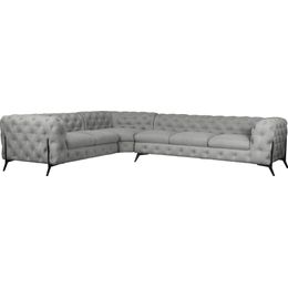 Chesterfield-Sofa LEONIQUE "Amaury L-Form", silber, B:323cm H:75cm T:264cm, Struktur (100% Polyester);Samtoptik (100% Polyester), Sofas, großes Ecksofa, Chesterfield-Optik, Breite 323 cm, Fußfarbe wählbar