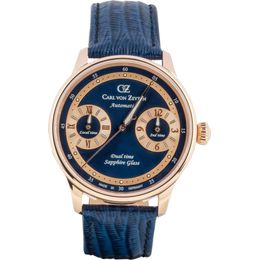 Automatikuhr Carl von Zeyten "Schönmünzach" Armbanduhren blau (blau, blau) Herren Armbanduhr, mechanische Uhr, Herrenuhr, Made in Germany, Dualzeit