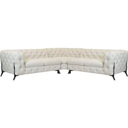 Chesterfield-Sofa LEONIQUE "Amaury L-Form", beige, B:264cm H:75cm T:262cm, Struktur (100% Polyester);Samtoptik (100% Polyester), Sofas, Chesterfield-Optik, Breite/Tiefe je 262 cm, Fußfarbe wählbar