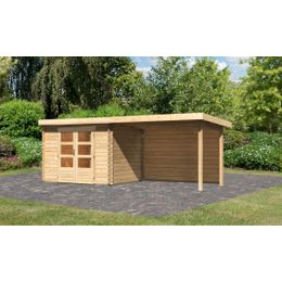 Gartenhaus Karibu "Schloßsee 3" Gartenhäuser Gr. ohne Fußboden, Rückwand, ohne Dacheindeckung, beige (naturbelassen) Gartenhäuser aus Holz mit Anbaudach und Rückwand